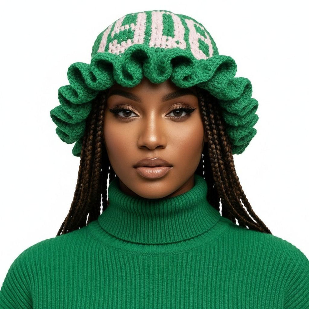 AKA Sorority Green Crochet Ruffle 1908 Bucket Hat – MJs Bohemian Jewels