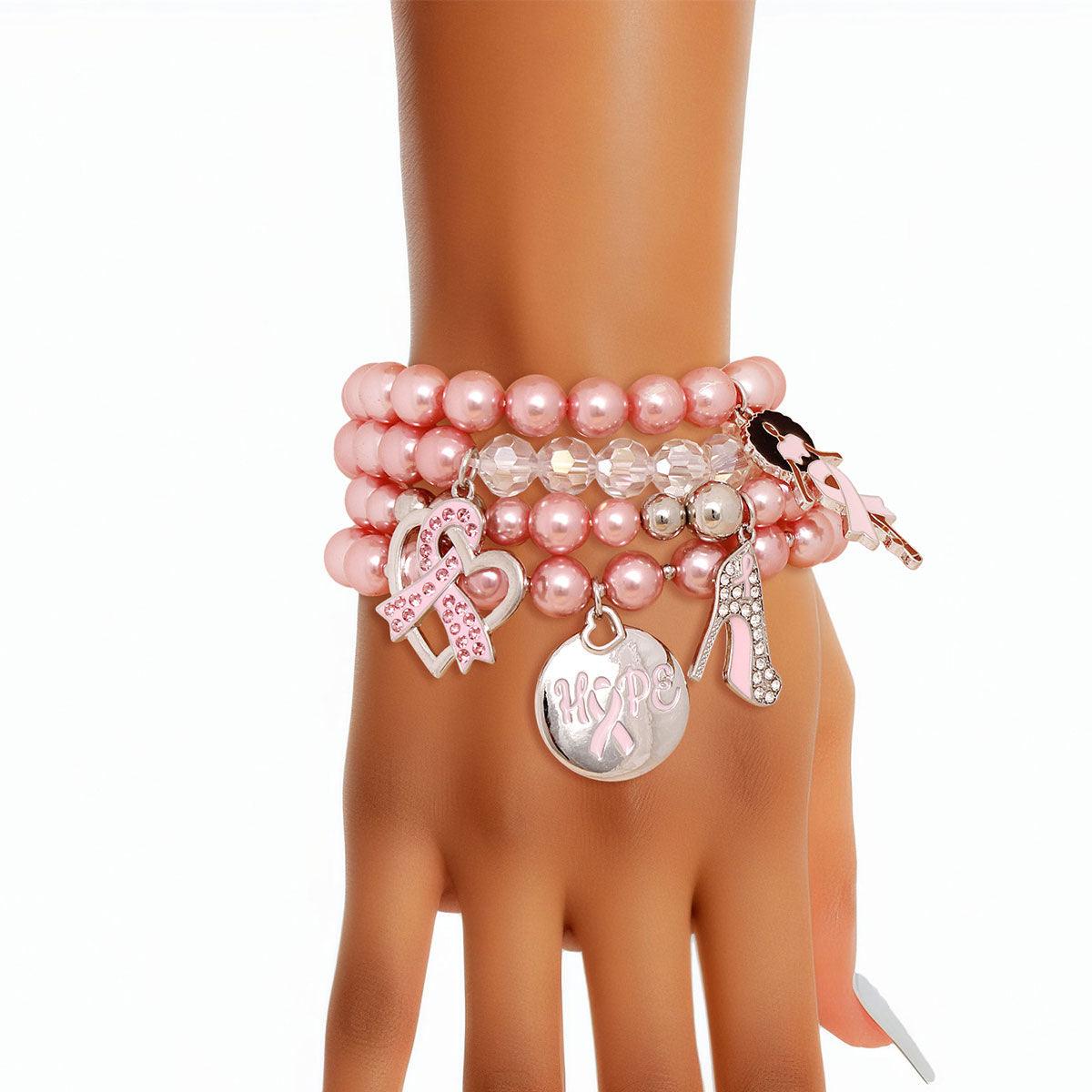 Breast Cancer Light Pink Pearl Hope 4 Pc Bracelets – MJs Bohemian Jewels