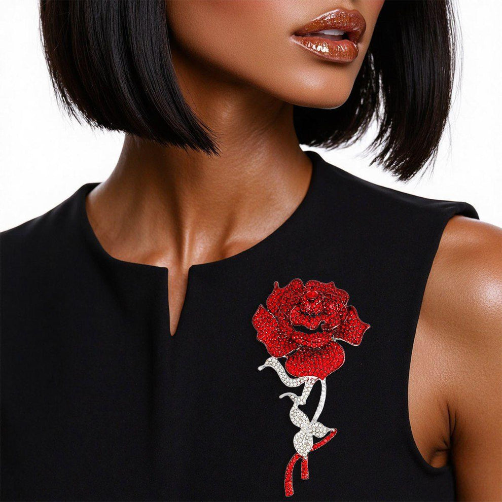 DST Sisterhood Sparkle Red Rose Blooming Brooch – MJs Bohemian Jewels