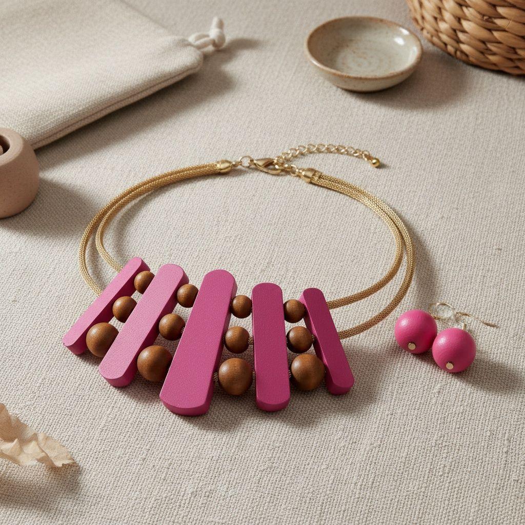 Necklace Fuchsia Wood Choker Set for Women – MJs Bohemian Jewels